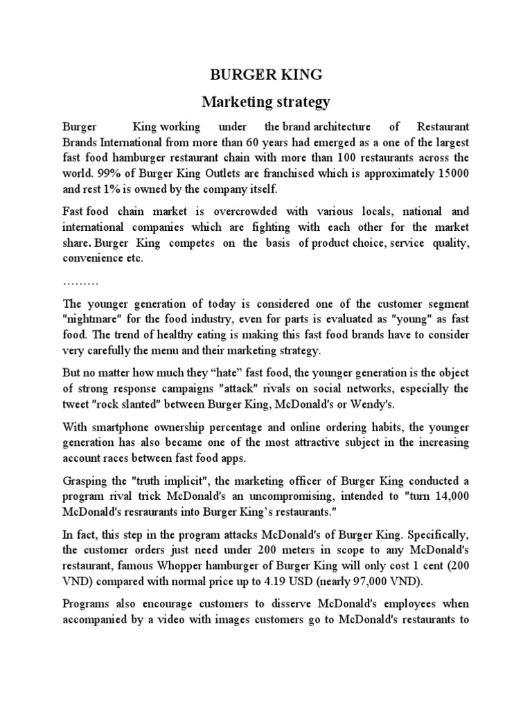 Burger King Marketing Strategy | PDF | Fast Food Restaurants | Hamburgers
