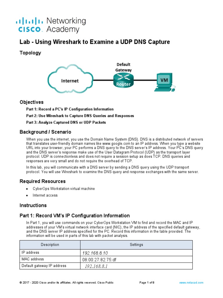 10.2.7 Lab - Using Wireshark To Examine A UDP DNS Capture | PDF | Port (Computer Networking ...