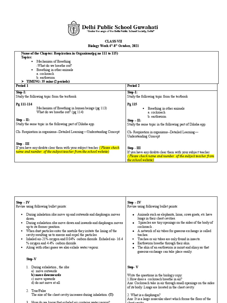 Class 7 Bio - Respiration in Organism-II | PDF | Exhalation | Breathing