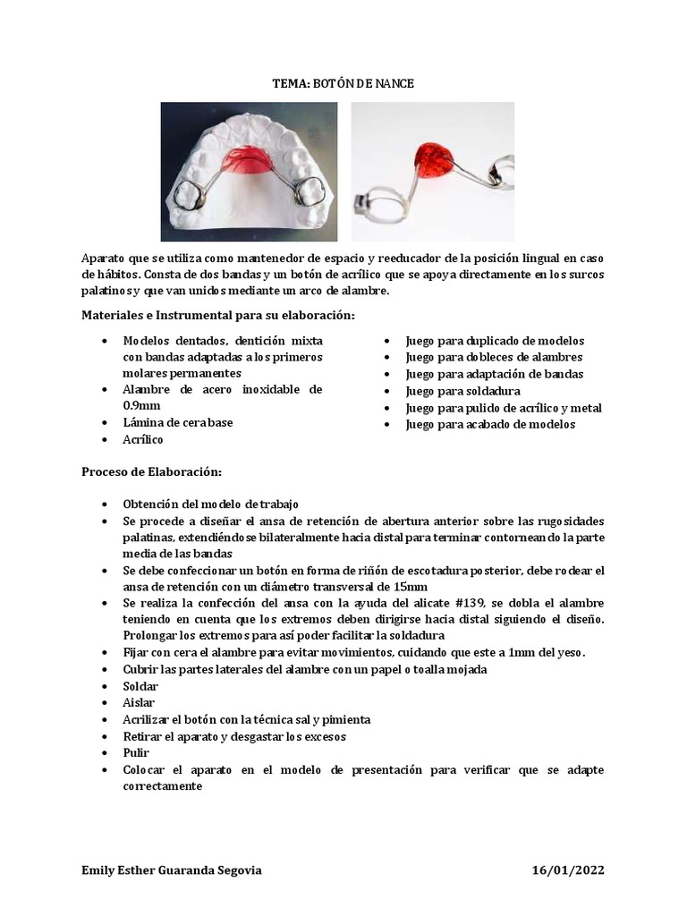 Boton de Nance y Arco Transpalatino | PDF | Ortodoncia | Ramas de Odontología