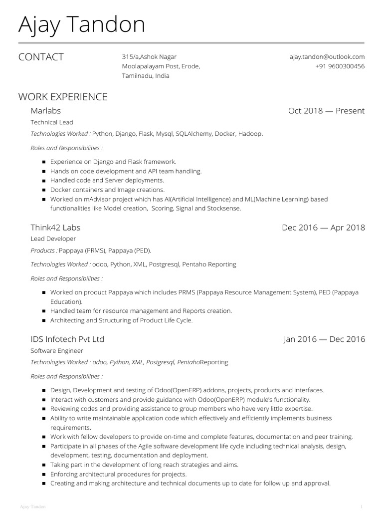 Ajay Tandon Resume | PDF | Postgre Sql | Software