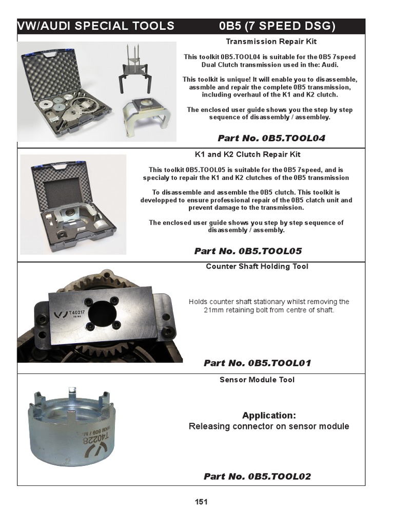Vw/Audi Special Tools 0B5 (7 Speed DSG) : Part No. 0B5.TOOL04 | PDF ...