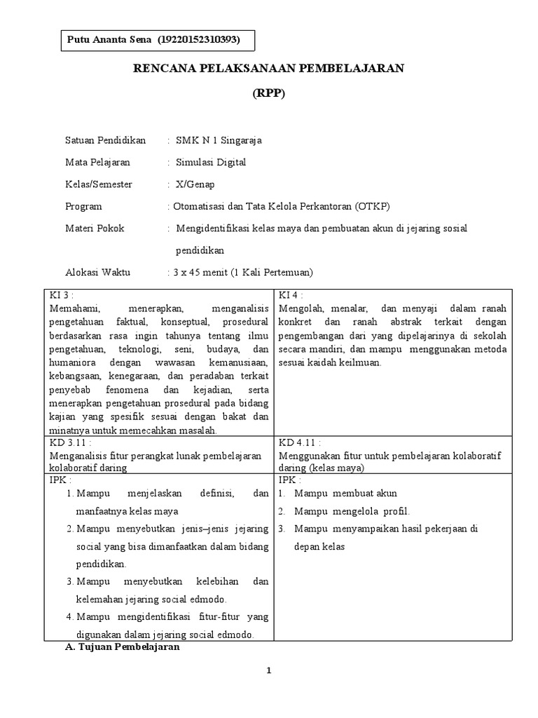 RPP Kelas Maya | PDF