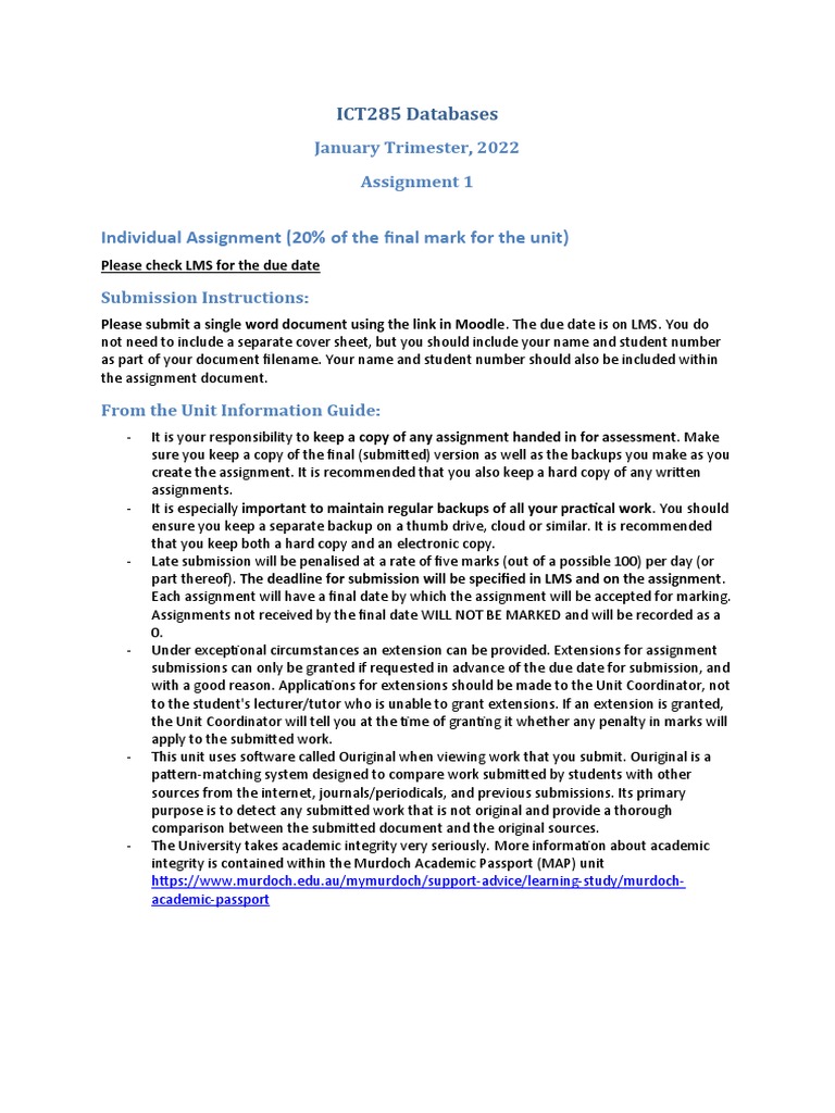 ICT285 Databases Assignment 1 | PDF | Databases | Relational Database