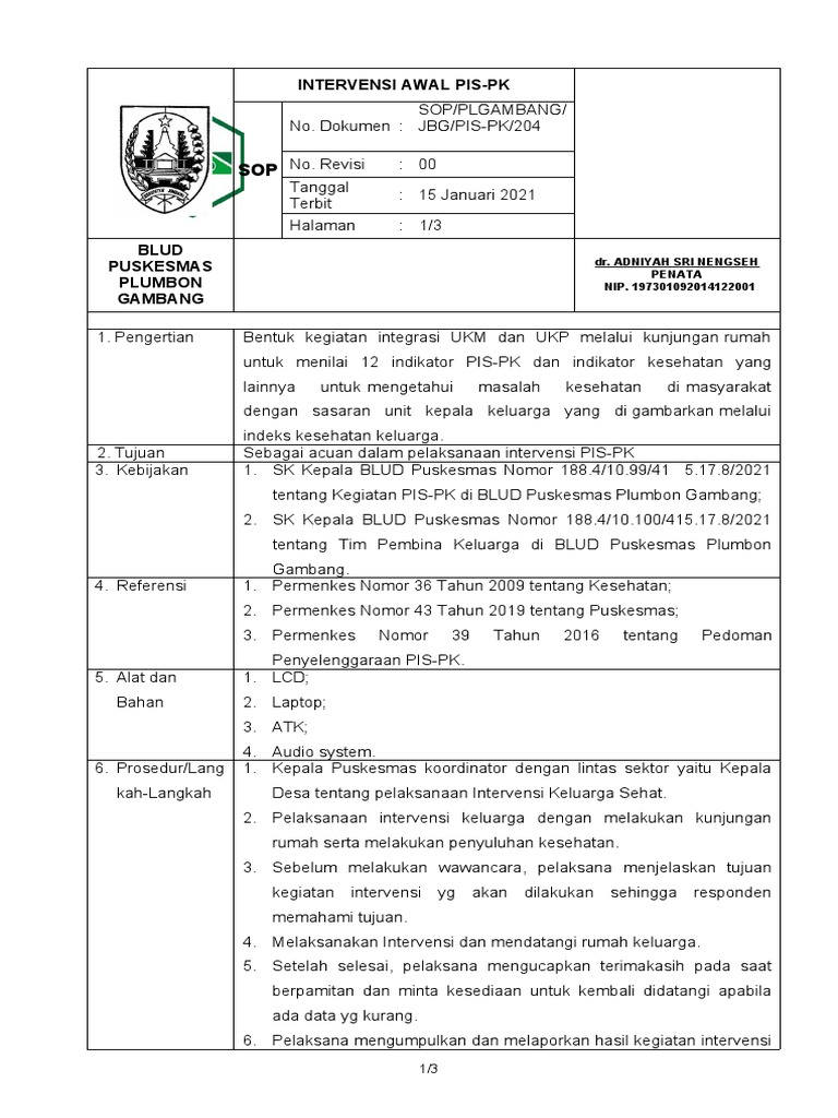 SOP Intervensi Awal PISPK | PDF