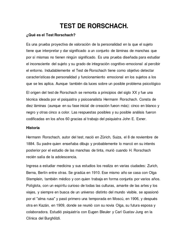 Test de Rorschach | PDF | Percepción | Color