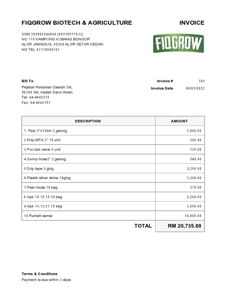 Agricultural Supply Invoice | PDF