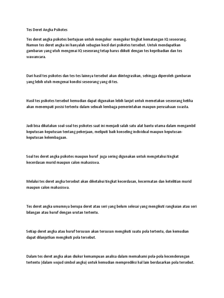 Tes Deret Angka | PDF