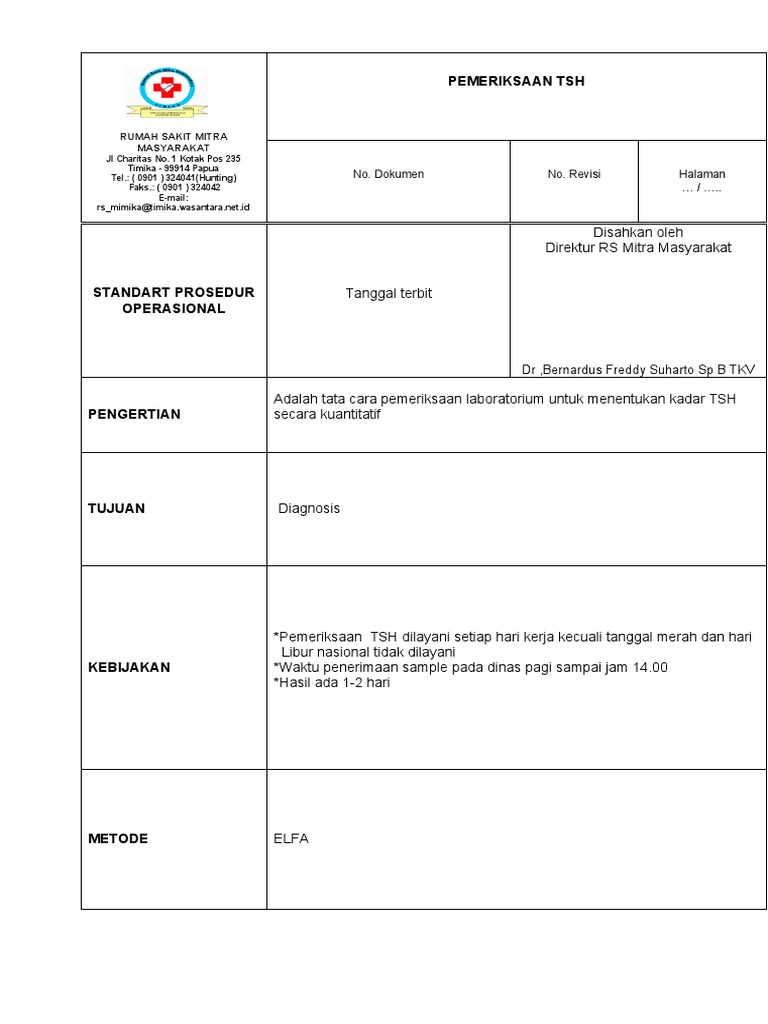 Prosedur Pemeriksaan TSH Laboratorium | PDF