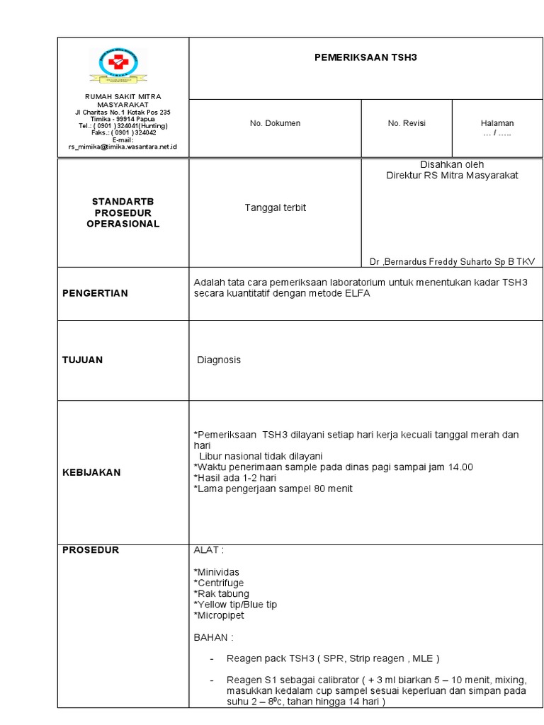 Sop Pemeriksaan TSH3 | PDF