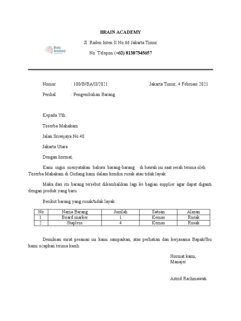 Surat Return Penjualan | PDF