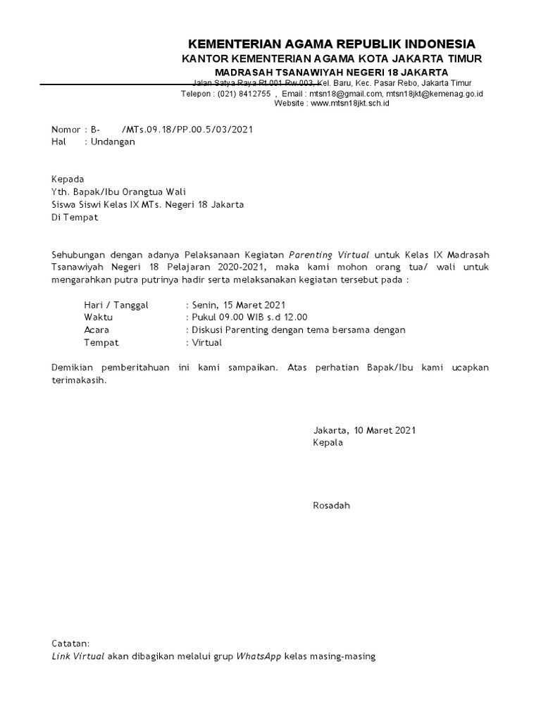 Surat Undangan Parenting | PDF