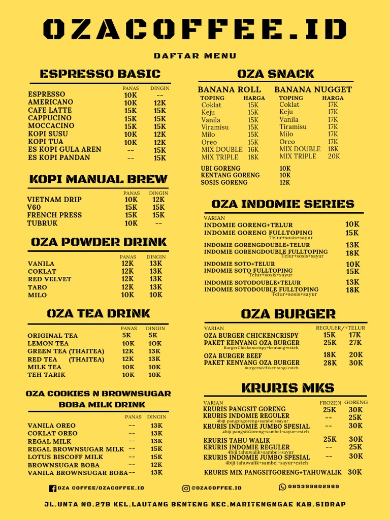 Ozacoffee - Id: Espresso Basic Oza Snack | PDF | Tea | Food And Drink ...