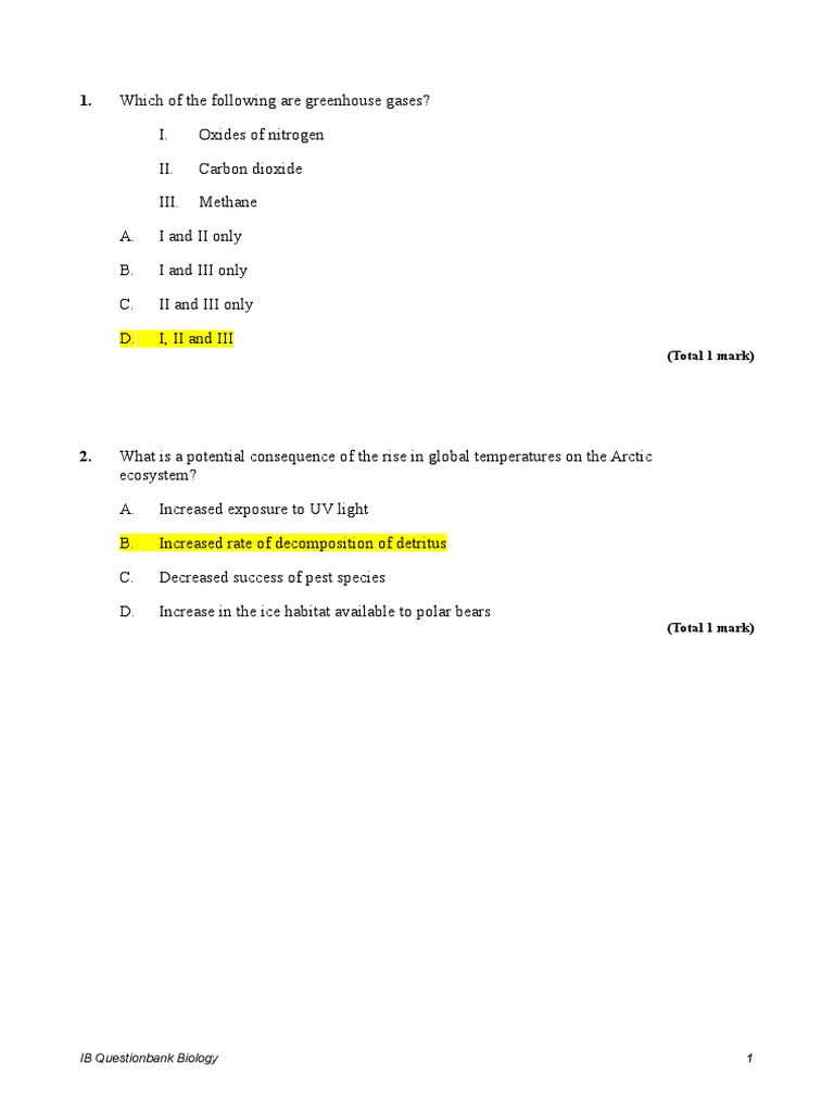 4.4 Quiz Answers | PDF | Carbon Dioxide | Greenhouse Gas