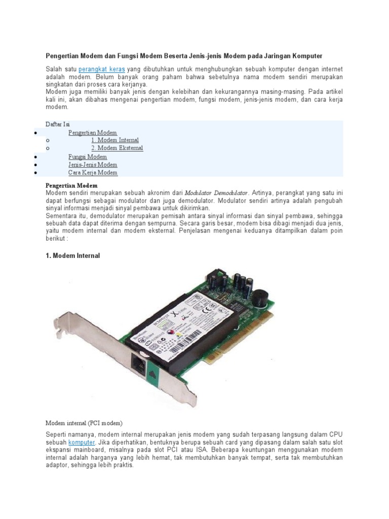 Pengertian Modem Dan Fungsi Modem Beserta Jenis | PDF