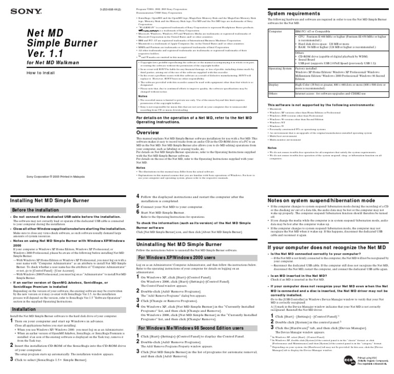 Net MD Simple Burner Ver. 1.1: System Requirements | PDF | Microsoft ...