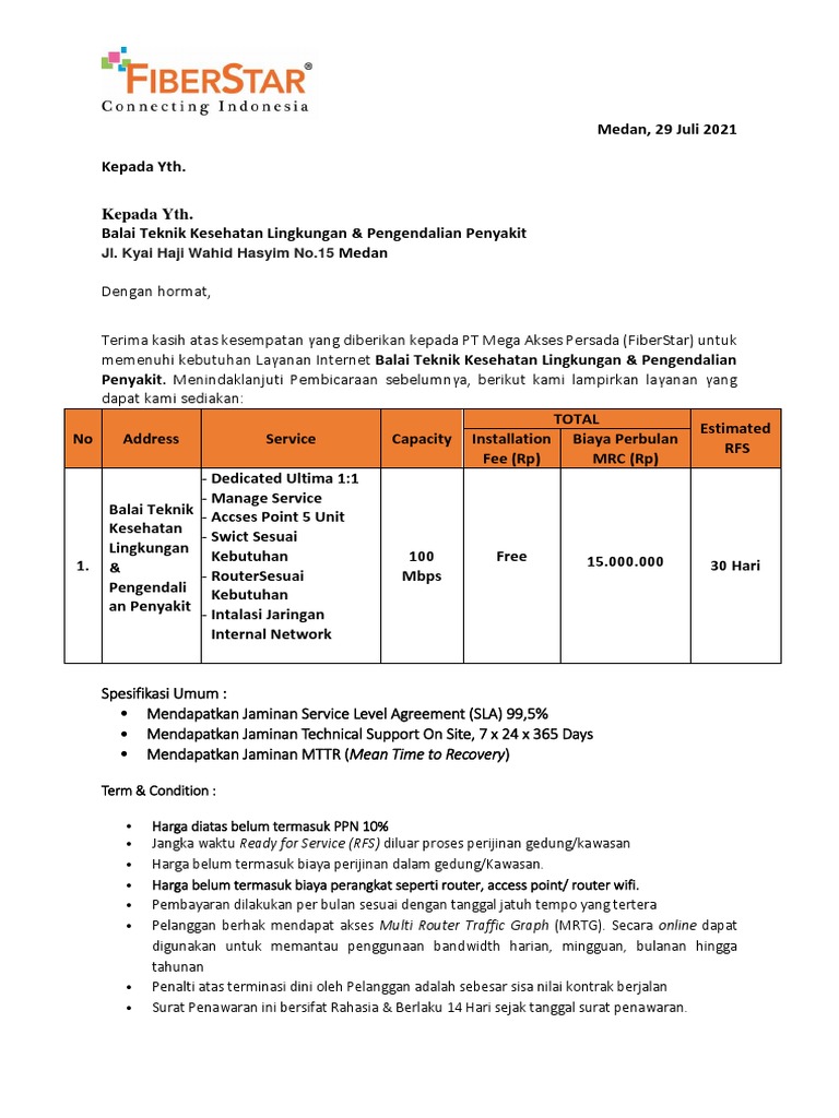 FiberStar - Surat Penawaran Harga Internet Balai Teknik Kesehatan Lingkungan & Pengendalian ...