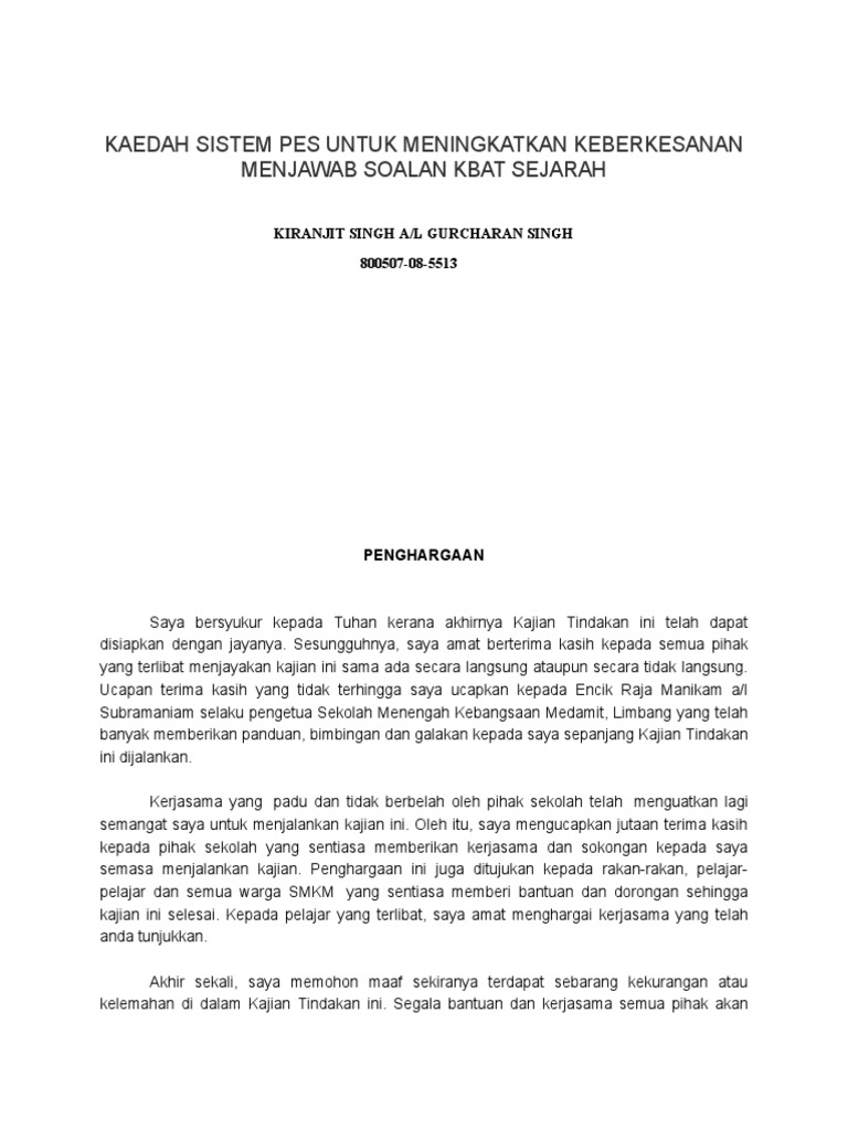 Kaedah Sistem Pes Untuk Meningkatkan Keberkesanan Menjawab Soalan Kbat ...