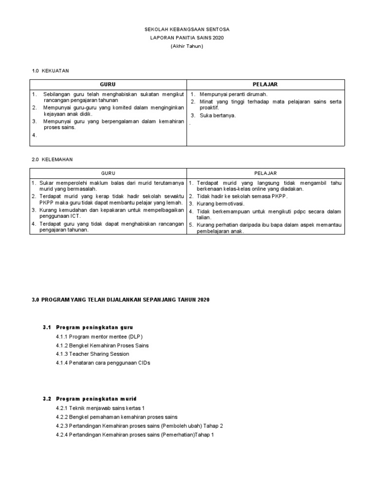 Laporan-Post-Mortem-Panitia-Sains 2020 | PDF | Seni