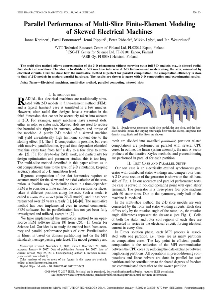 Parallel Performance Of Multi Slice Finite Element Modeling Of Skewed
