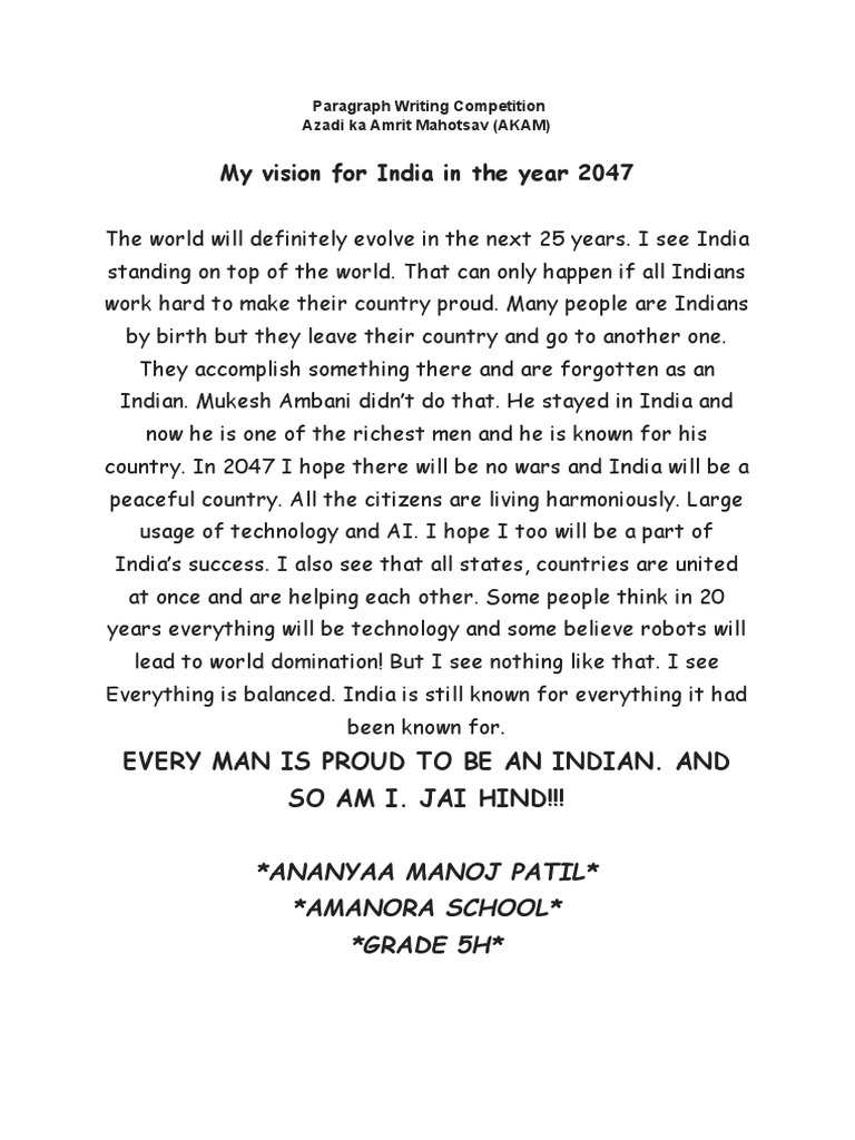 My Vision For India in 2047 | PDF | Travel