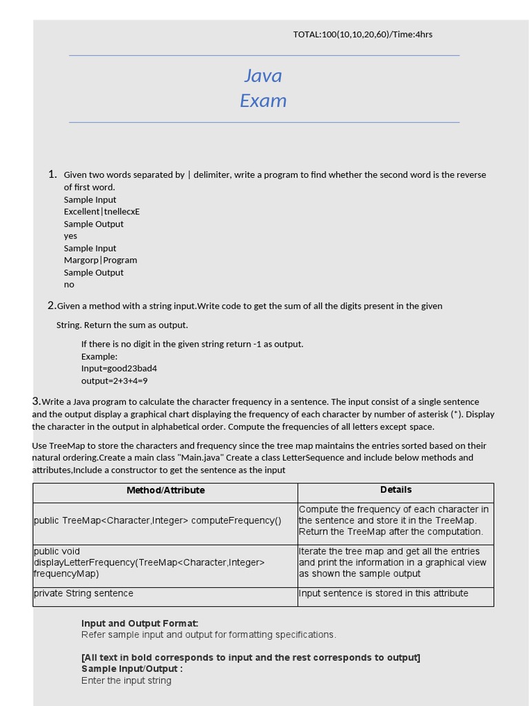 Java Exam: Method/Attribute Details | PDF | Input/Output | Class (Computer Programming)