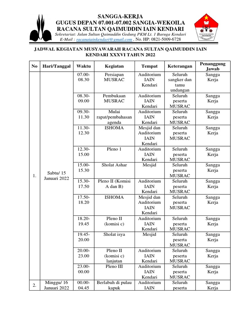 JADWAL KEGIATAN MUSRAC - JJJN | PDF