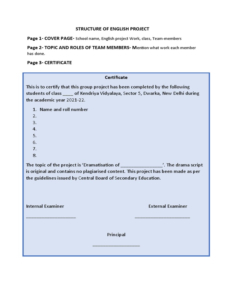 CBSE English Project Template | PDF