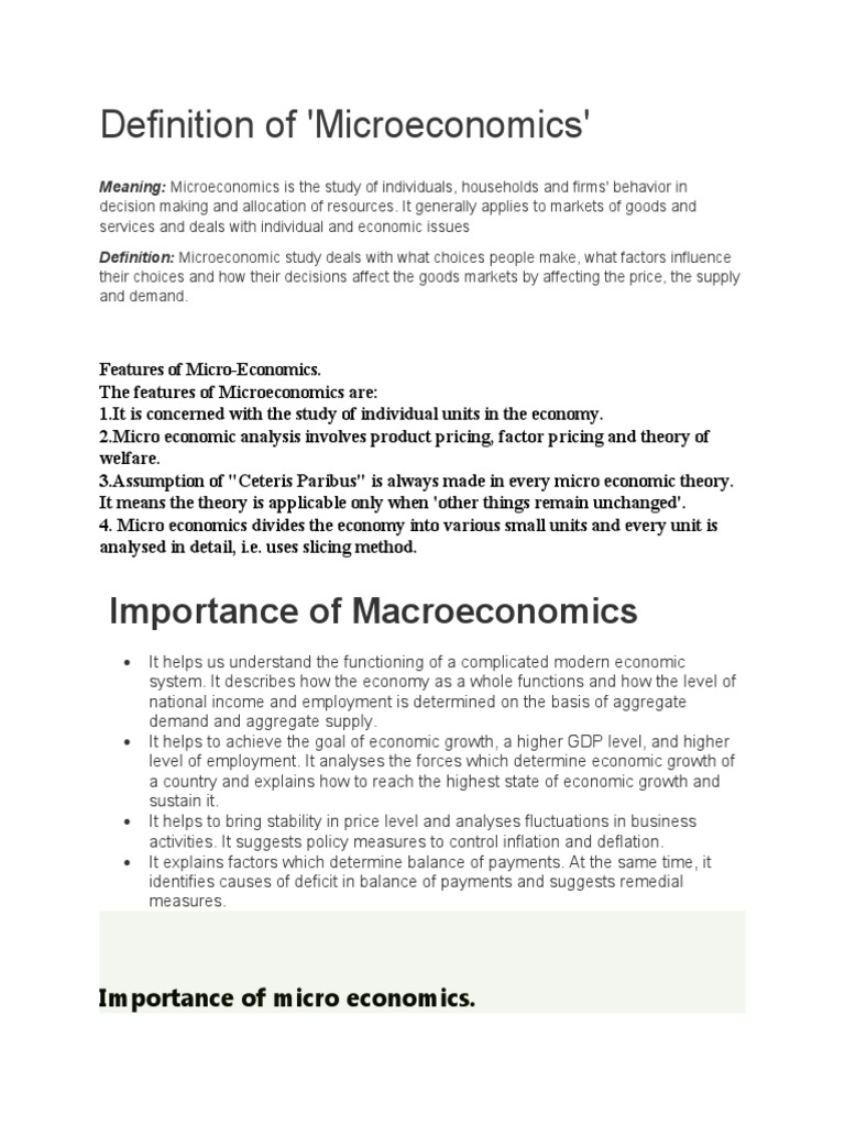 Definition of 'Microeconomics' | Download Free PDF | Economics ...