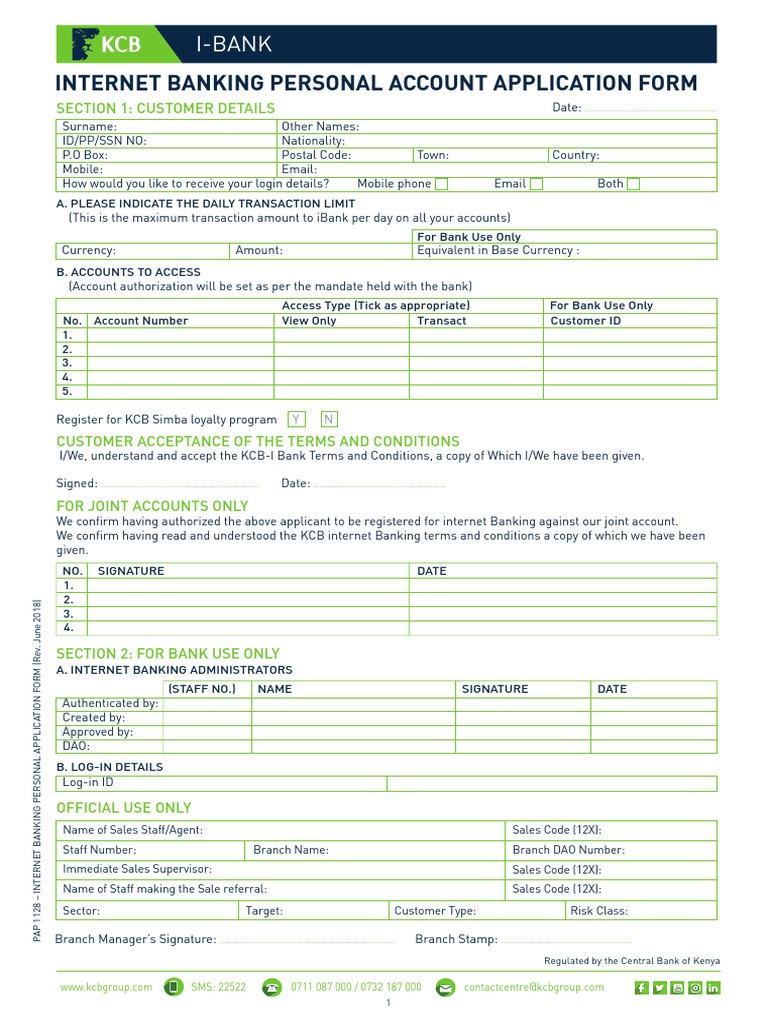 Internet Banking Personal Account Application Form: I-Bank | PDF ...