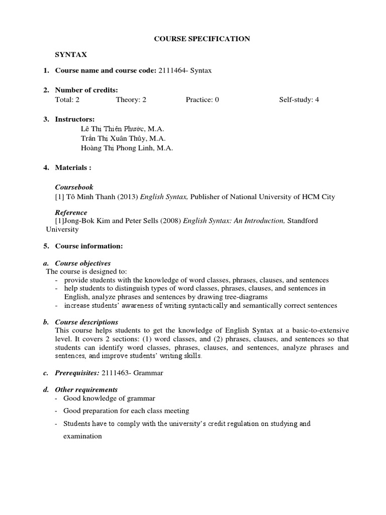 Course Specification Syntax 1. Course Name and Course Code: 2111464 ...