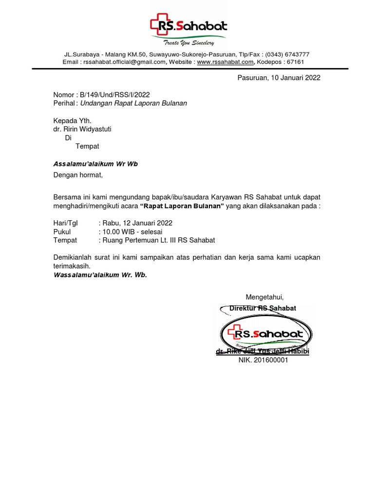 Undangan Rapat Bulanan RS Sahabat | PDF | Pengembangan Diri | Gaya Hidup