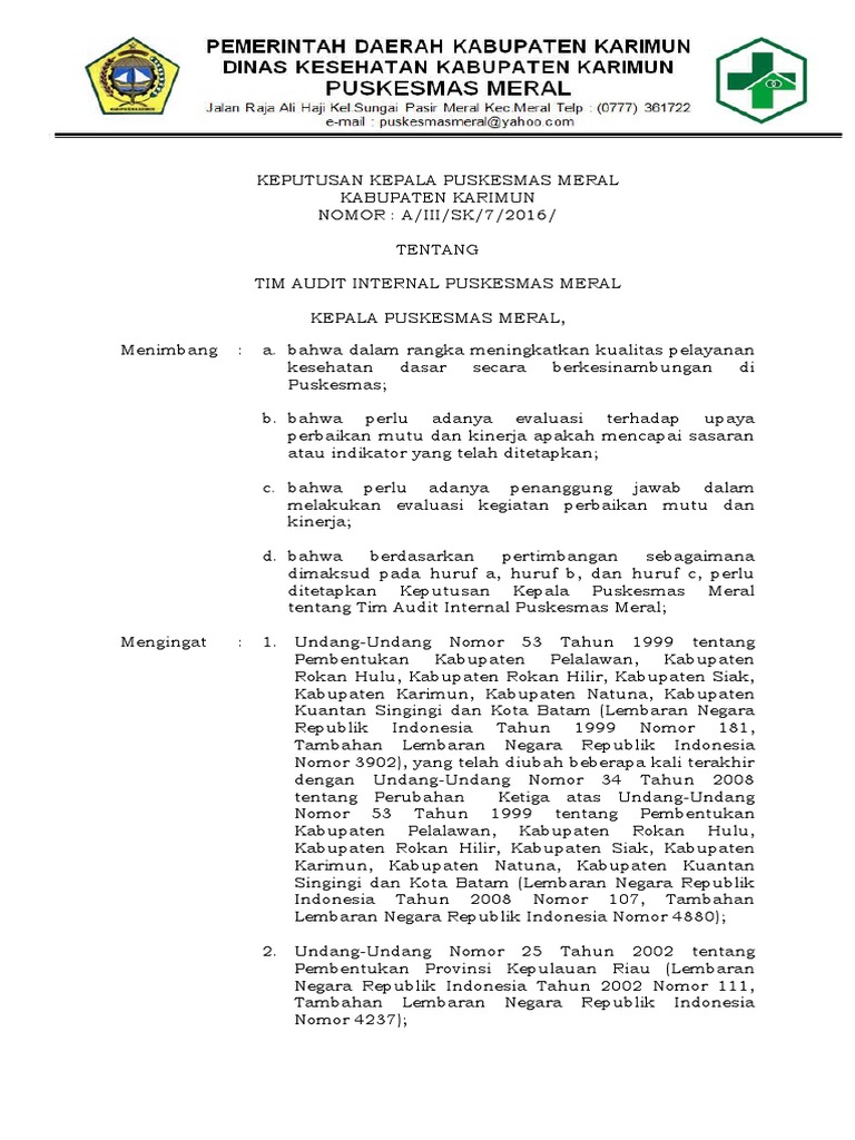 Contoh SK Tim Audit Internal | PDF