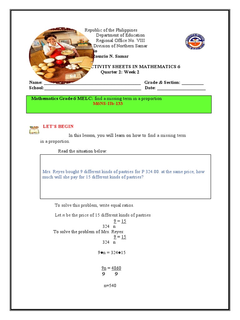 M6Ns-Iib-133: Find A Missing Term in A Proportion | PDF | Ratio | Mathematics