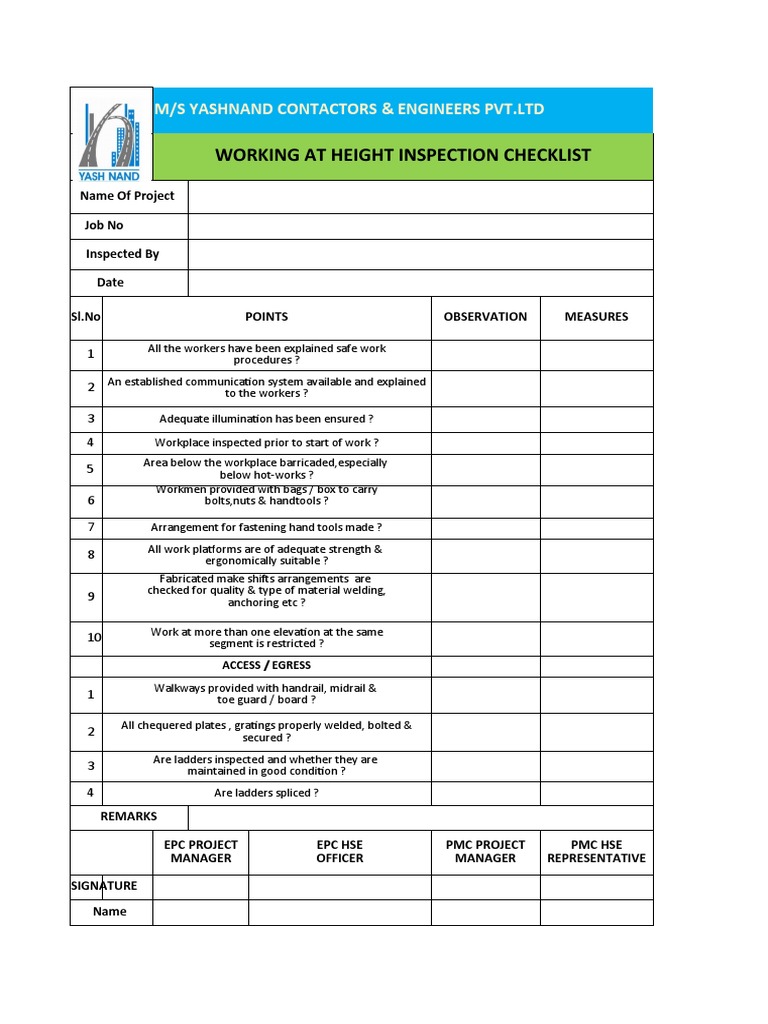 Work at Height Checklist | PDF