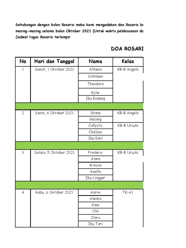 Jadwal Doa Rosario | PDF