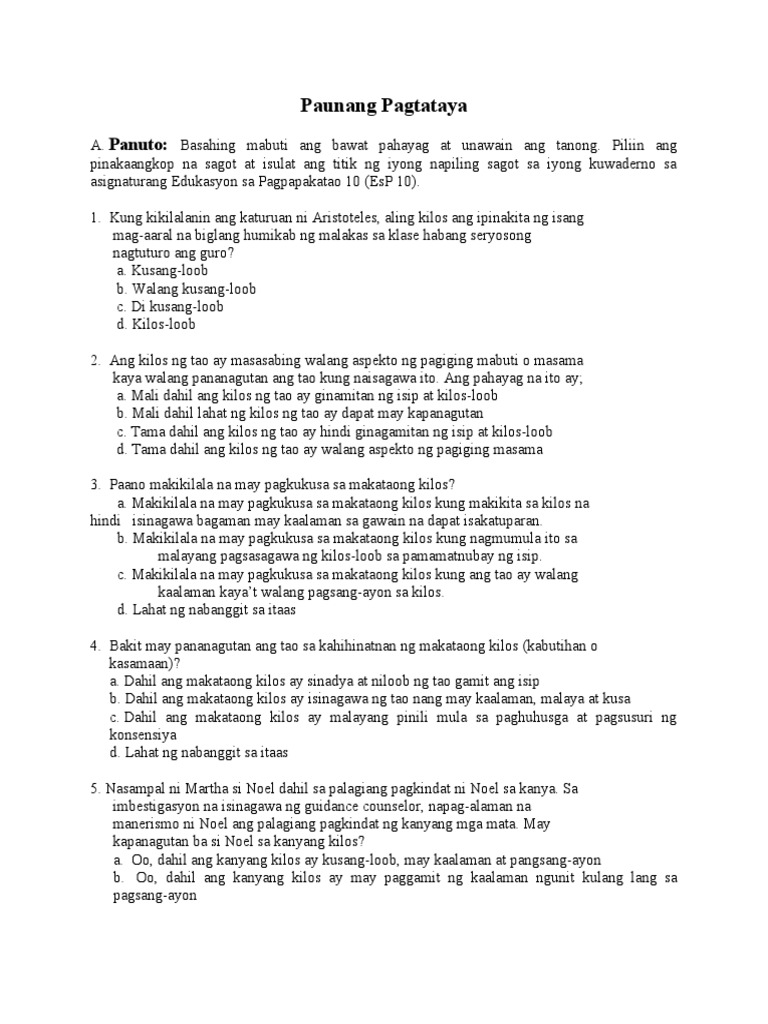 Paunang Pagtataya 2nd Quarter | PDF