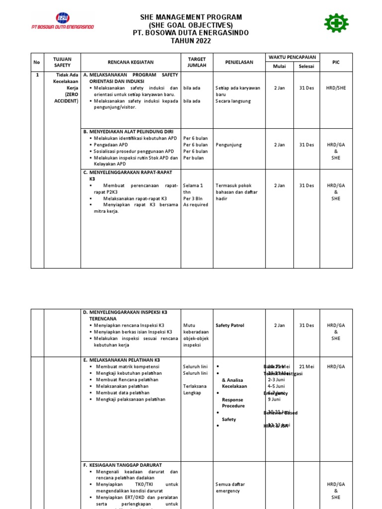 SHE Management Plan (Goal Objectives) | PDF
