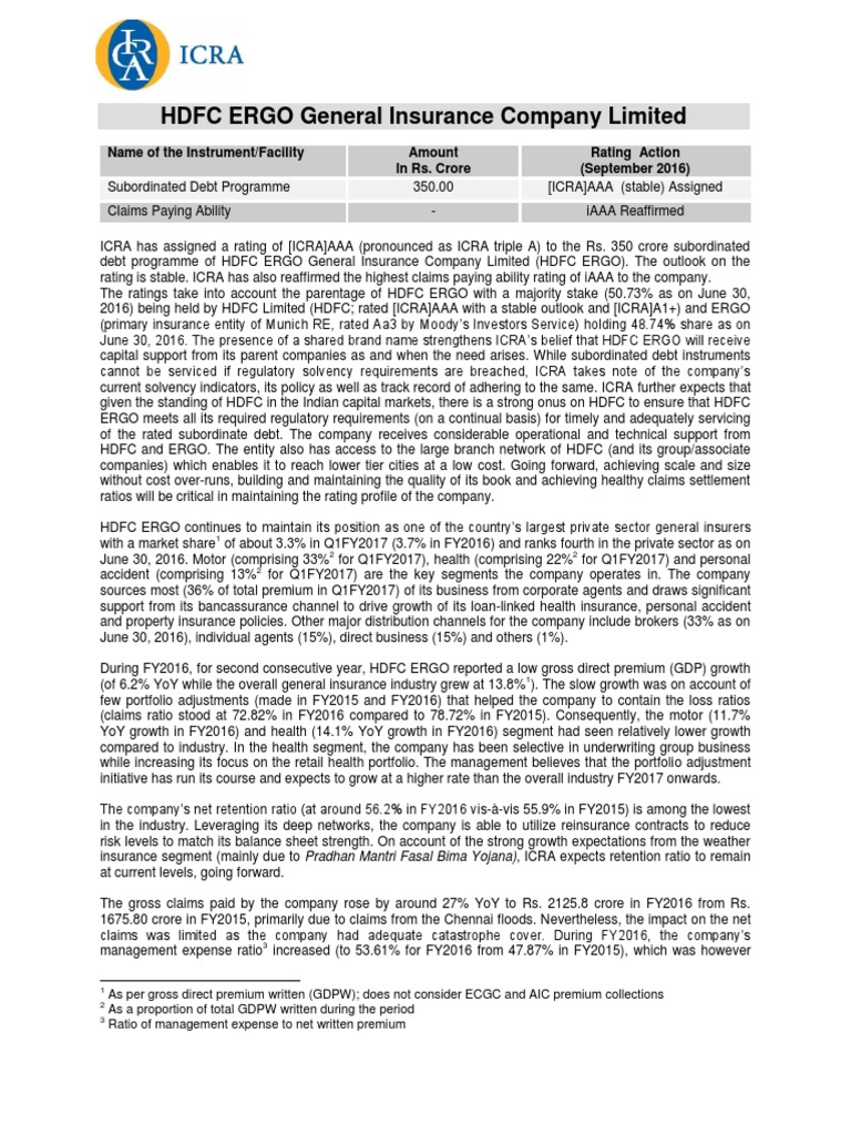 HDFC ERGO General Insurance Company Limited | PDF | Insurance ...