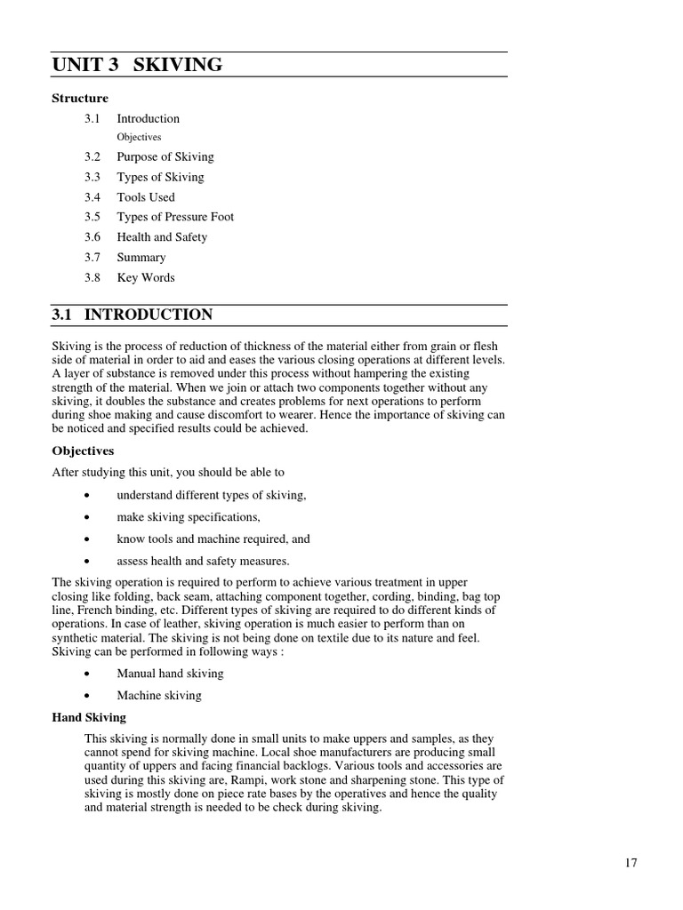 Unit 3 Skiving: Structure | PDF | Seam (Sewing) | Knife