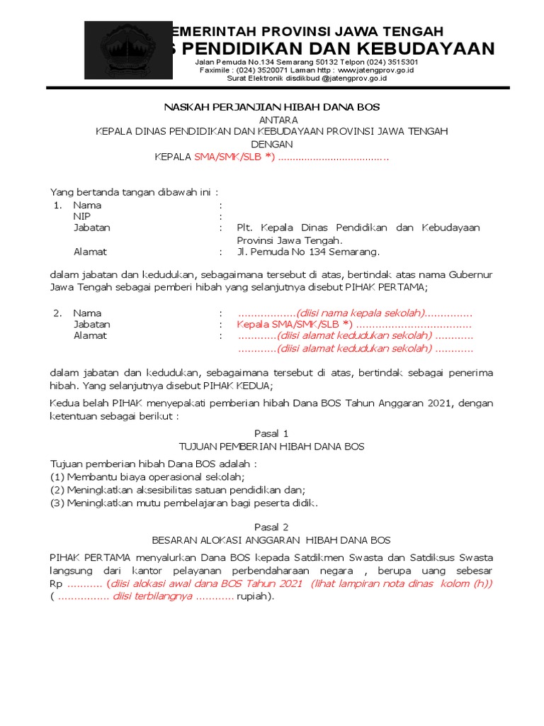 NPHD Bos Sma - SMK - SLB Swasta - Isi Kirim | PDF