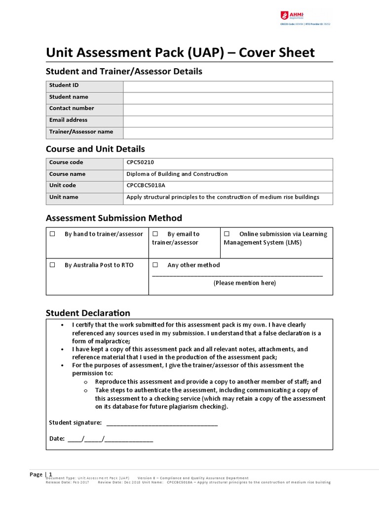 CPCCBC5018A - Unit Assessment Pack | PDF | Plagiarism | Educational ...