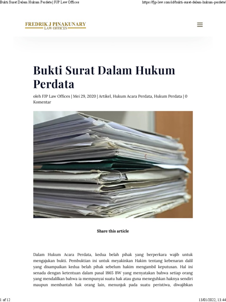 Bukti Surat Dalam Hukum Perdata FJP Law Offices | PDF