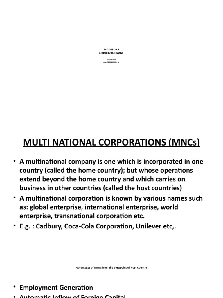 Module - 5 Global Ethical Issues: Hingston Xavier Assistant Professor Christ College of ...