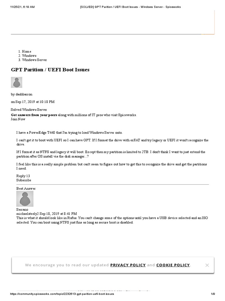 (SOLVED) GPT Parition - UEFI Boot Issues - Windows Server - Spiceworks | PDF | Booting | Computing