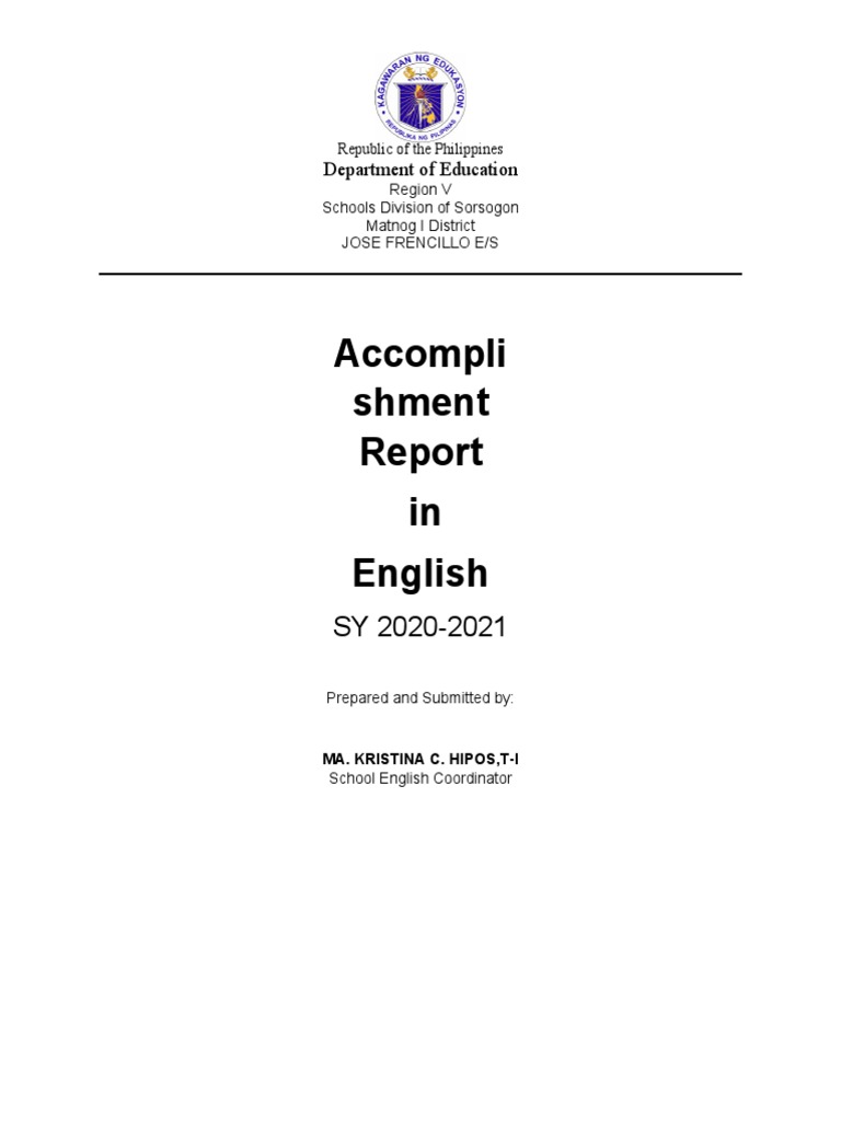 Accomplishment Report in English 2020 | PDF | Reading Comprehension ...