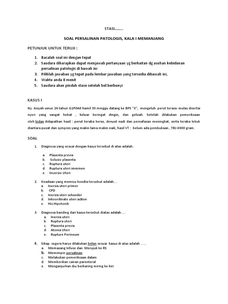 Soal Osca Persalinan Patologis | PDF