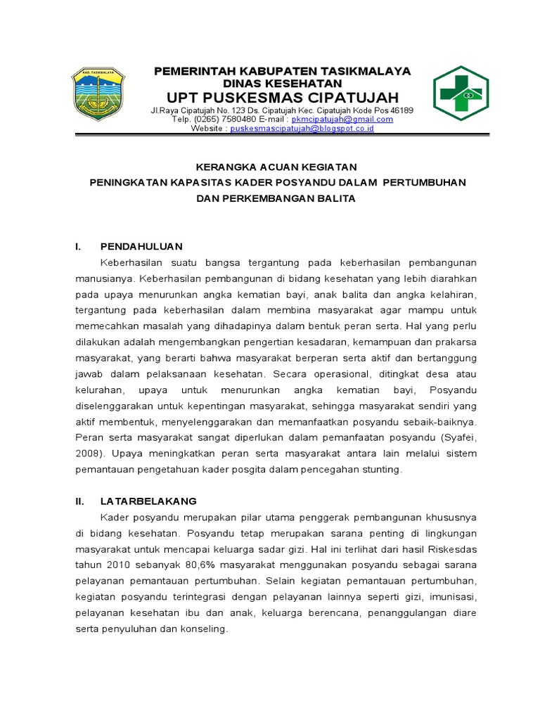 Kak Peningkatan Kapasitas Kader Posyandu Pdf