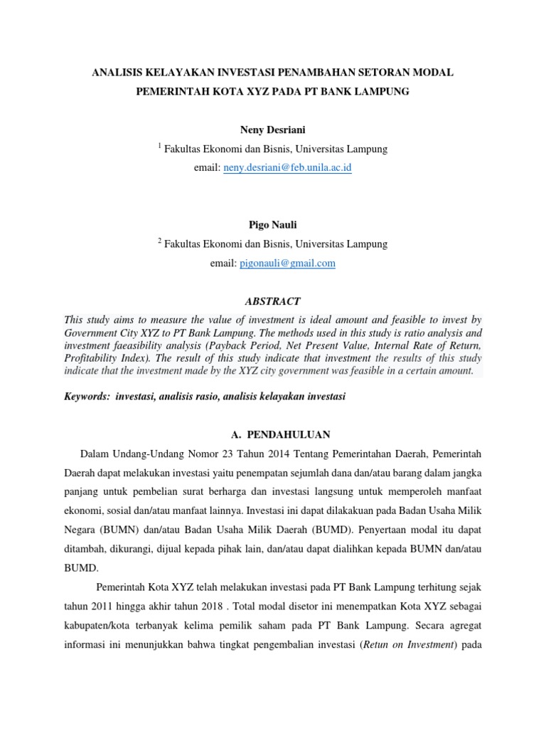 Analisis Kelayakan Investasi | PDF | Pengelolaan Keuangan & Uang