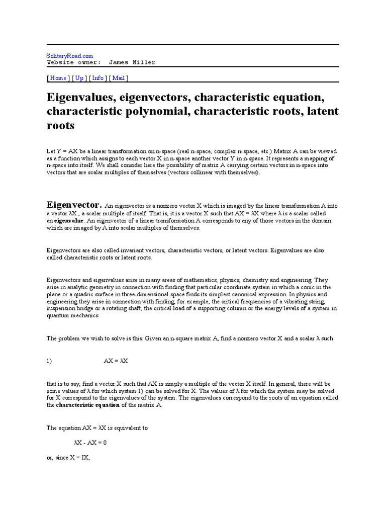 Eigenvalues, Eigenvectors, Characteristic Equation, Characteristic ...